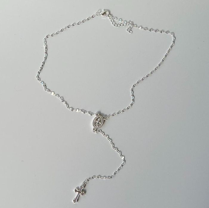 Silver Y2K 2000s silver rosary bead-style jesus piece necklace | Grailed