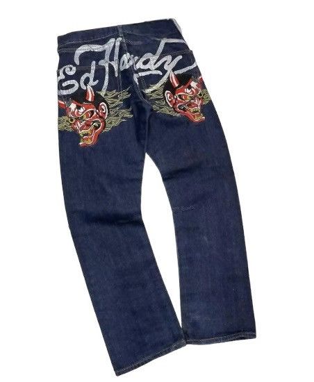 Ed Hardy × Streetwear × Vintage Ed hardy devil denim jeans big logo ...