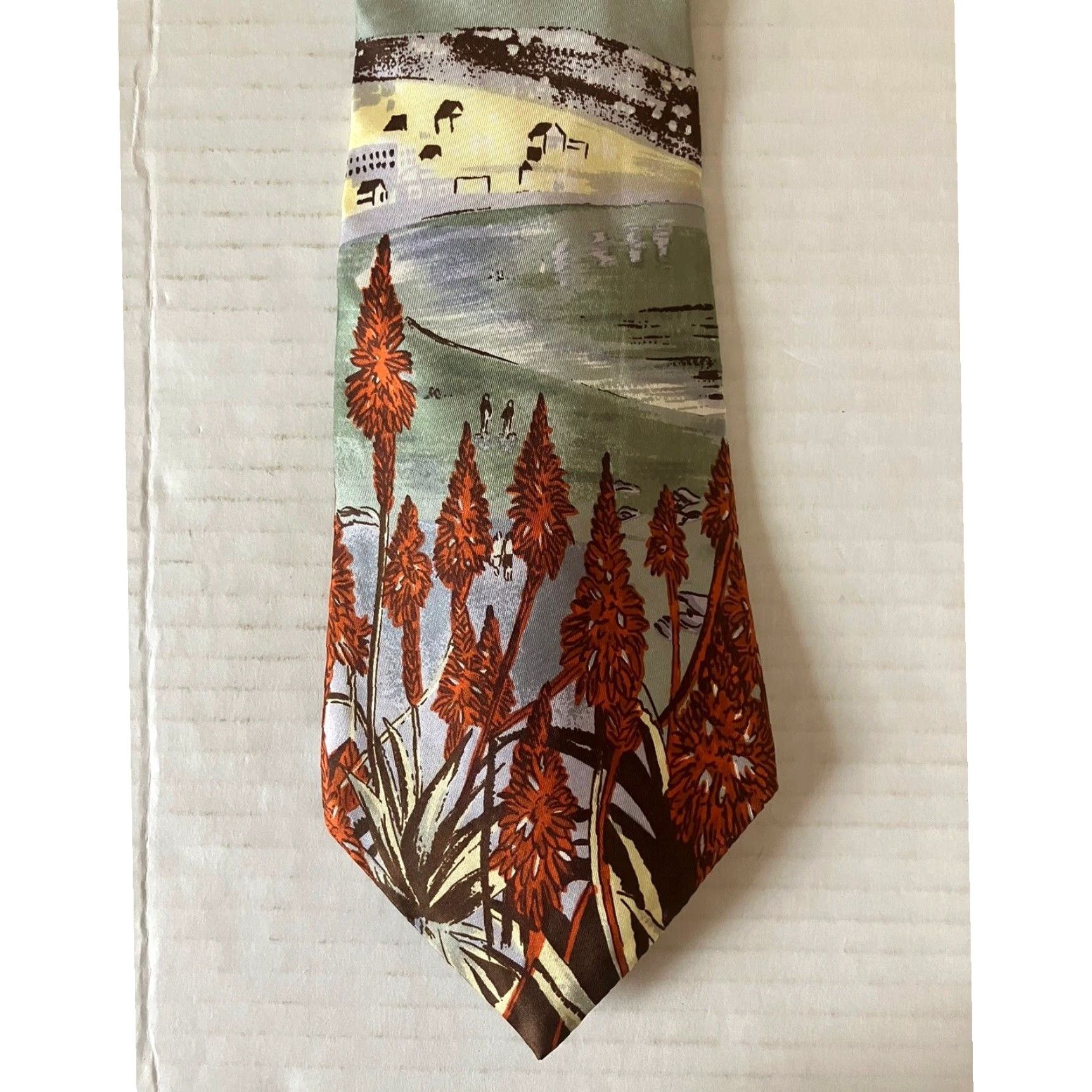 Vintage Silk Satin Wide Necktie for Men Featuring a Classic Countryside ...