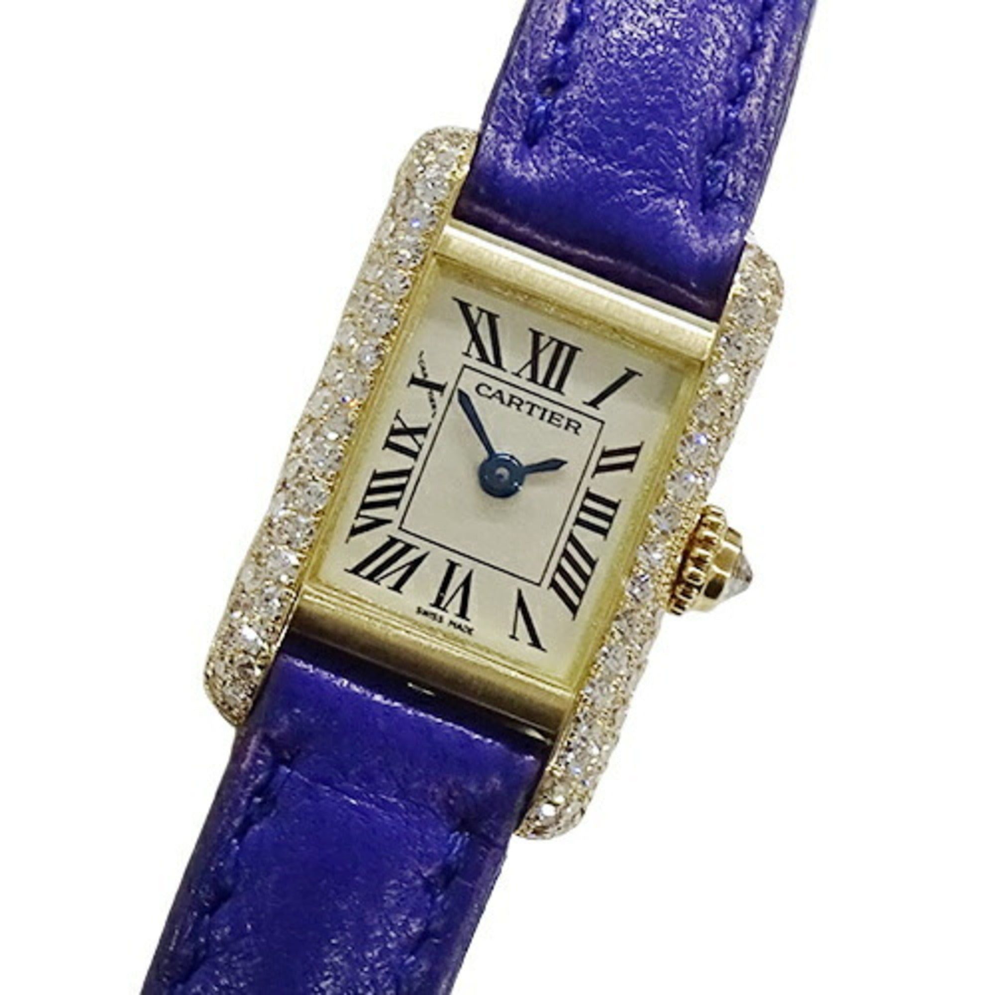 Cartier CARTIER watch ladies tank diamond quartz 750YG leather 1918 ...