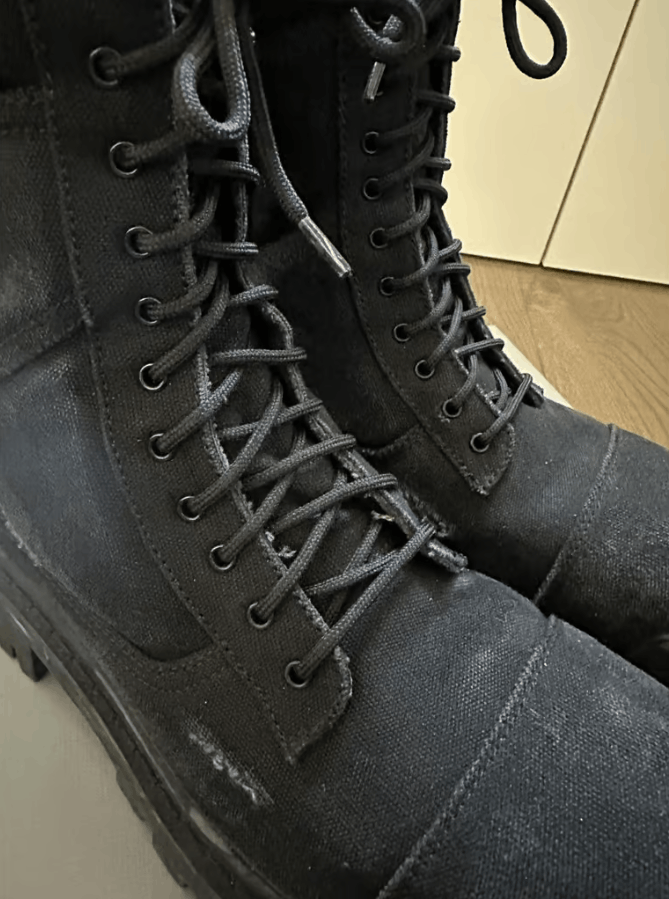 Balenciaga Balenciaga Black Strike Canvas Distressed Combat Boot | Grailed