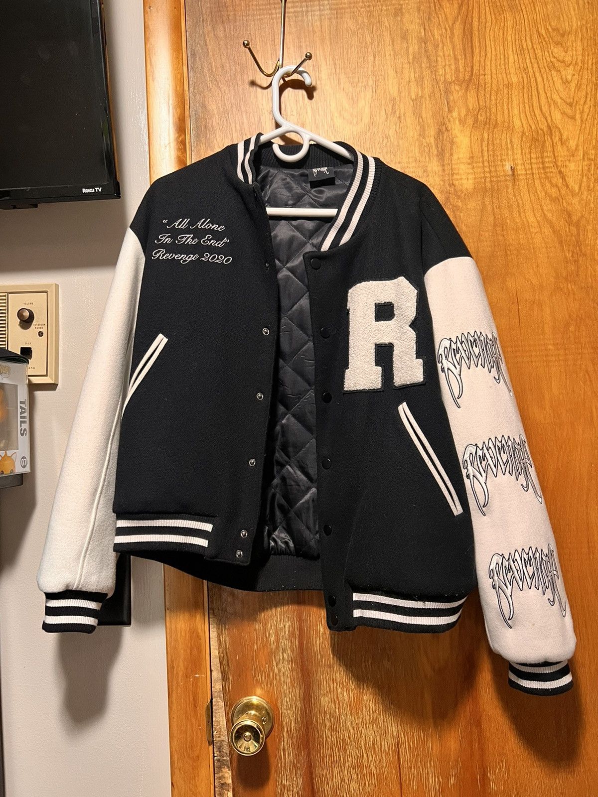 Revenge Revenge Skull Varsity Bomber Jacket Black Size Medium NEW | Grailed