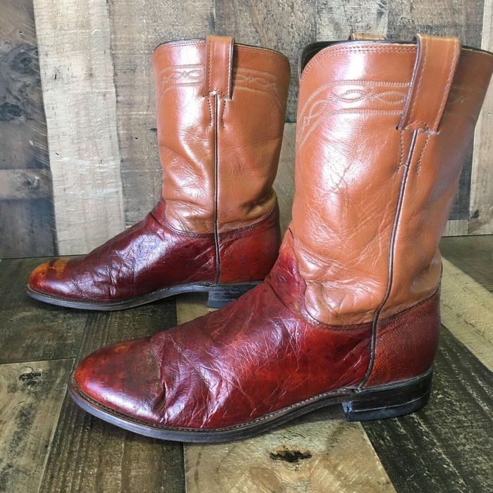 Justin Boots Justin 3021 Vintage Smooth Ostrich Roper Cowboy Boots 10 D ...