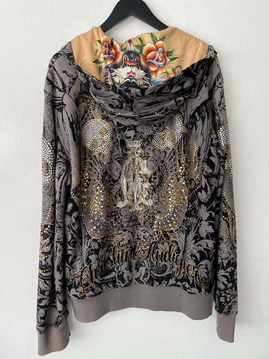 Christian Audigier Black Panther Hoodie Crystal Embellished Zip Y2K ...