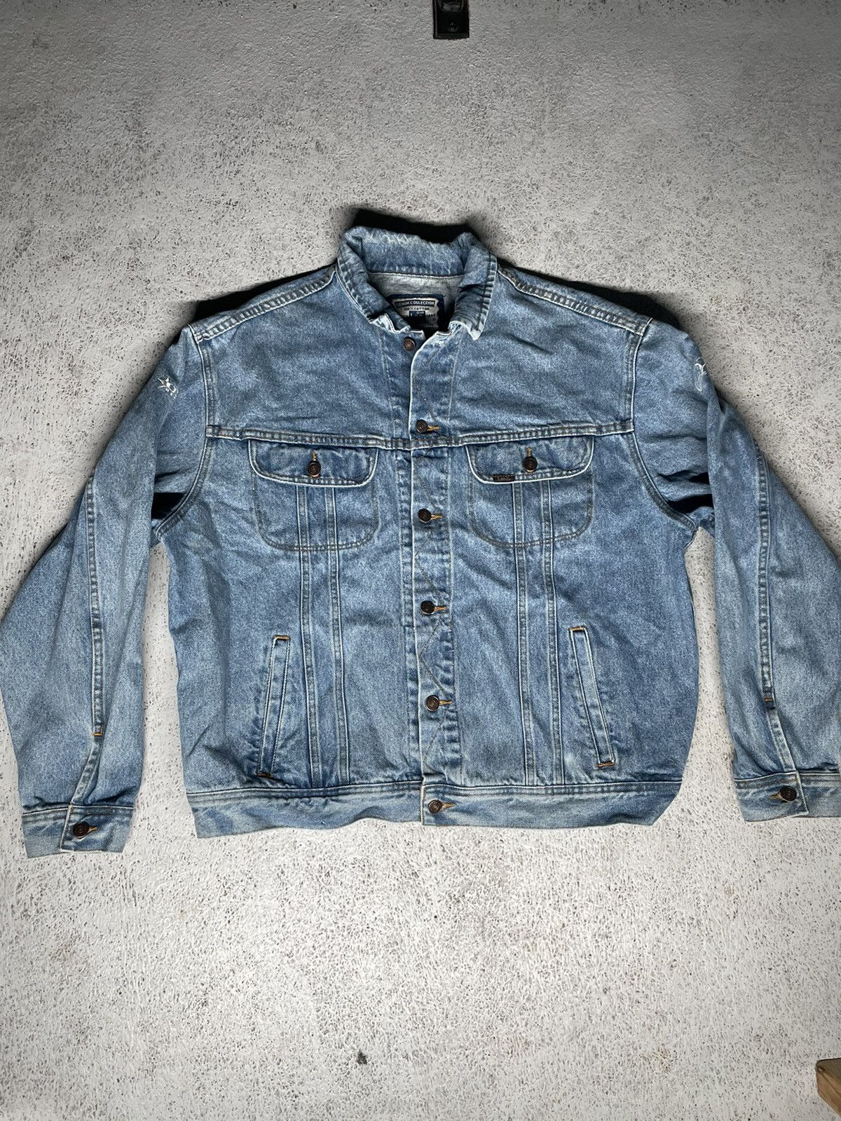 Lee vintage lee denim jean jacket with patches on the sleeves | Grailed