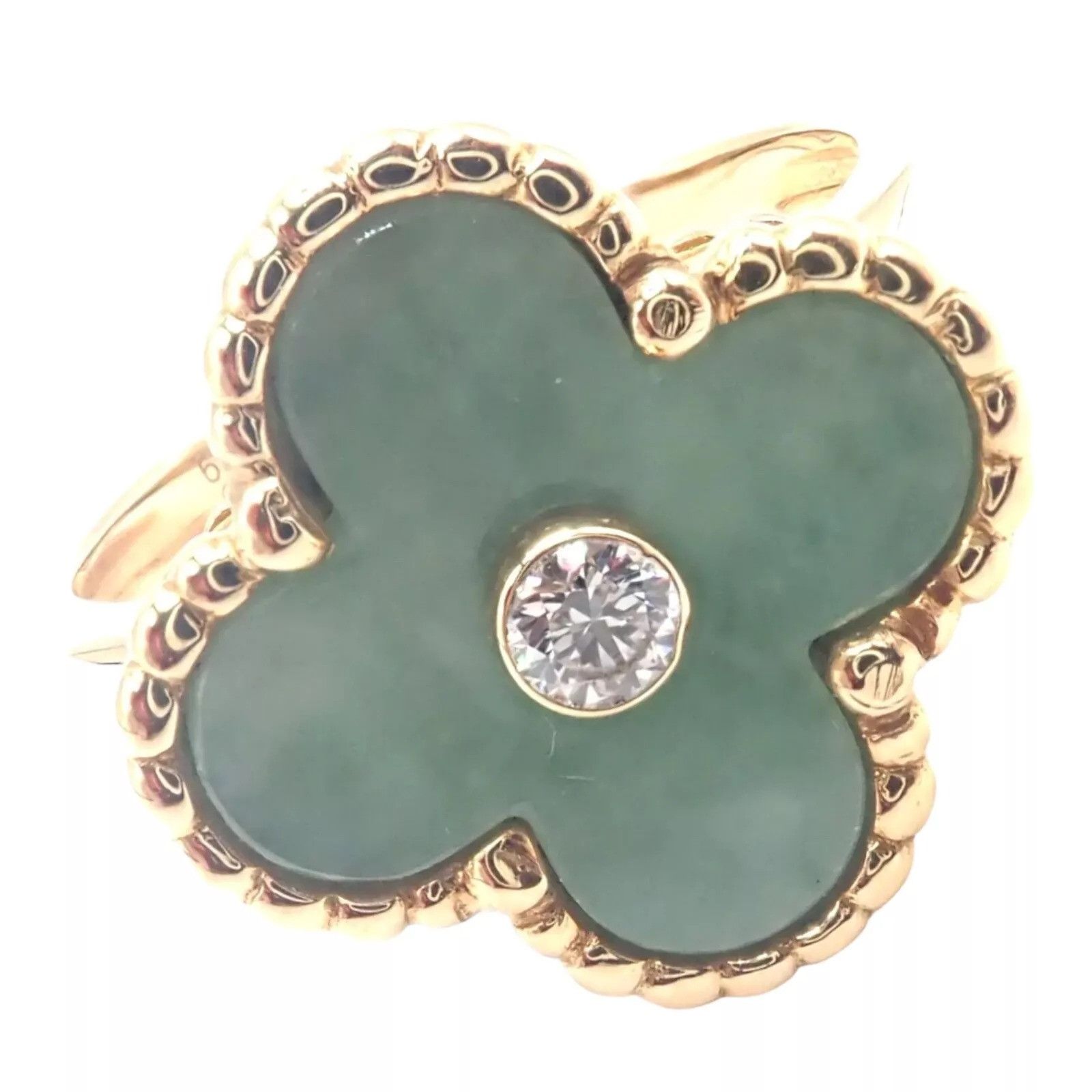 Van Cleef & Arpels Vintage Alhambra 18k Yellow Gold Diamond Jade Ring ...