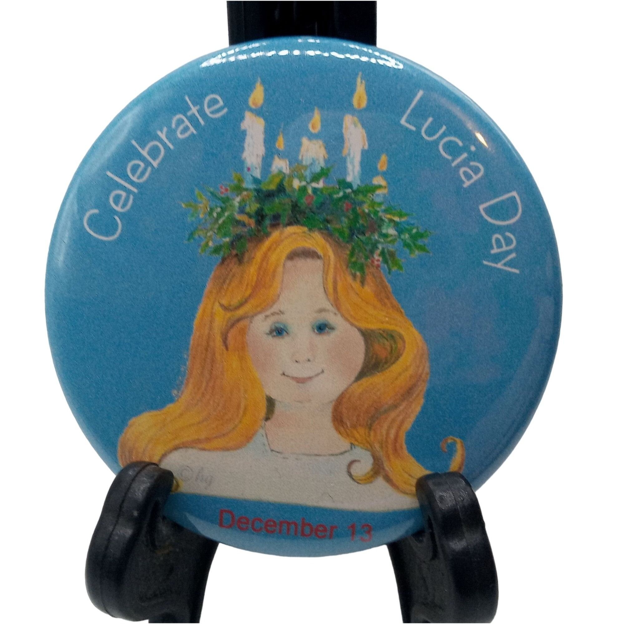 Vintage Celebrate Lucia Day Pinback Button St Lucy Christian Feast ...
