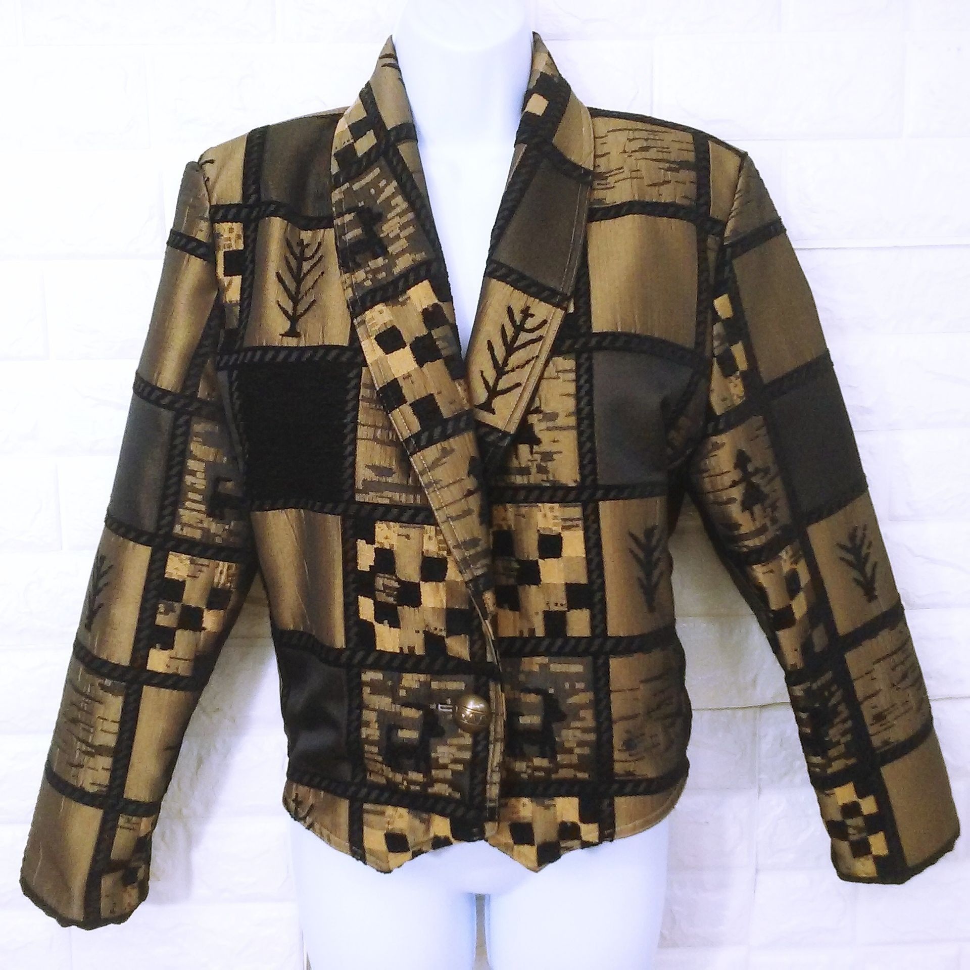 Vintage 80s eXpose' Checked Chenille Jacket Crop Blazer Shawl Lapel ...