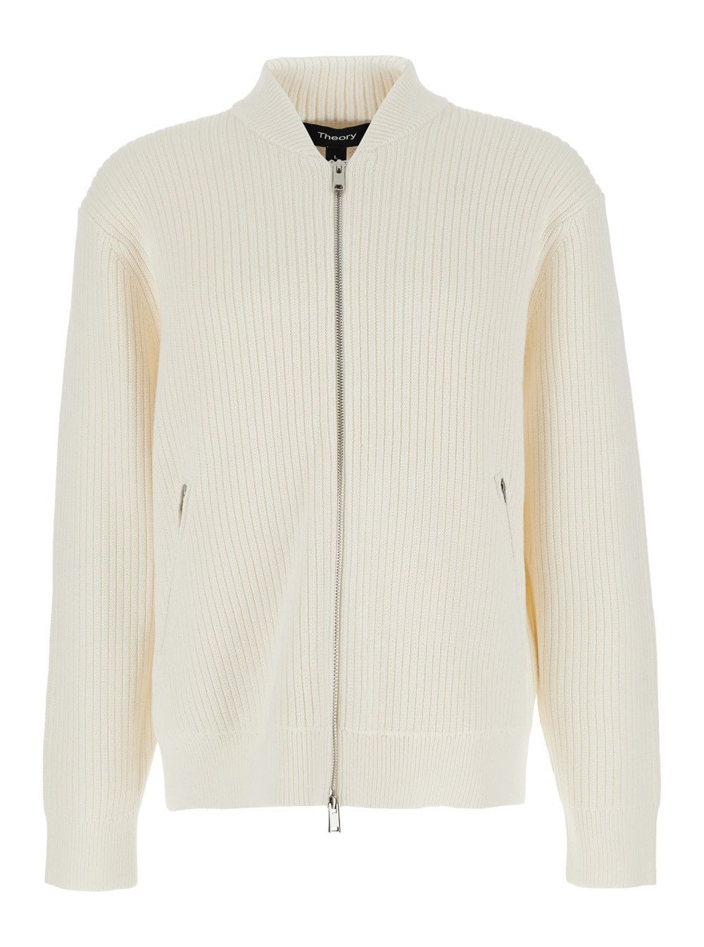Theory White Jacket with Mandarin Collar and Two Front Zipped Pockets ...