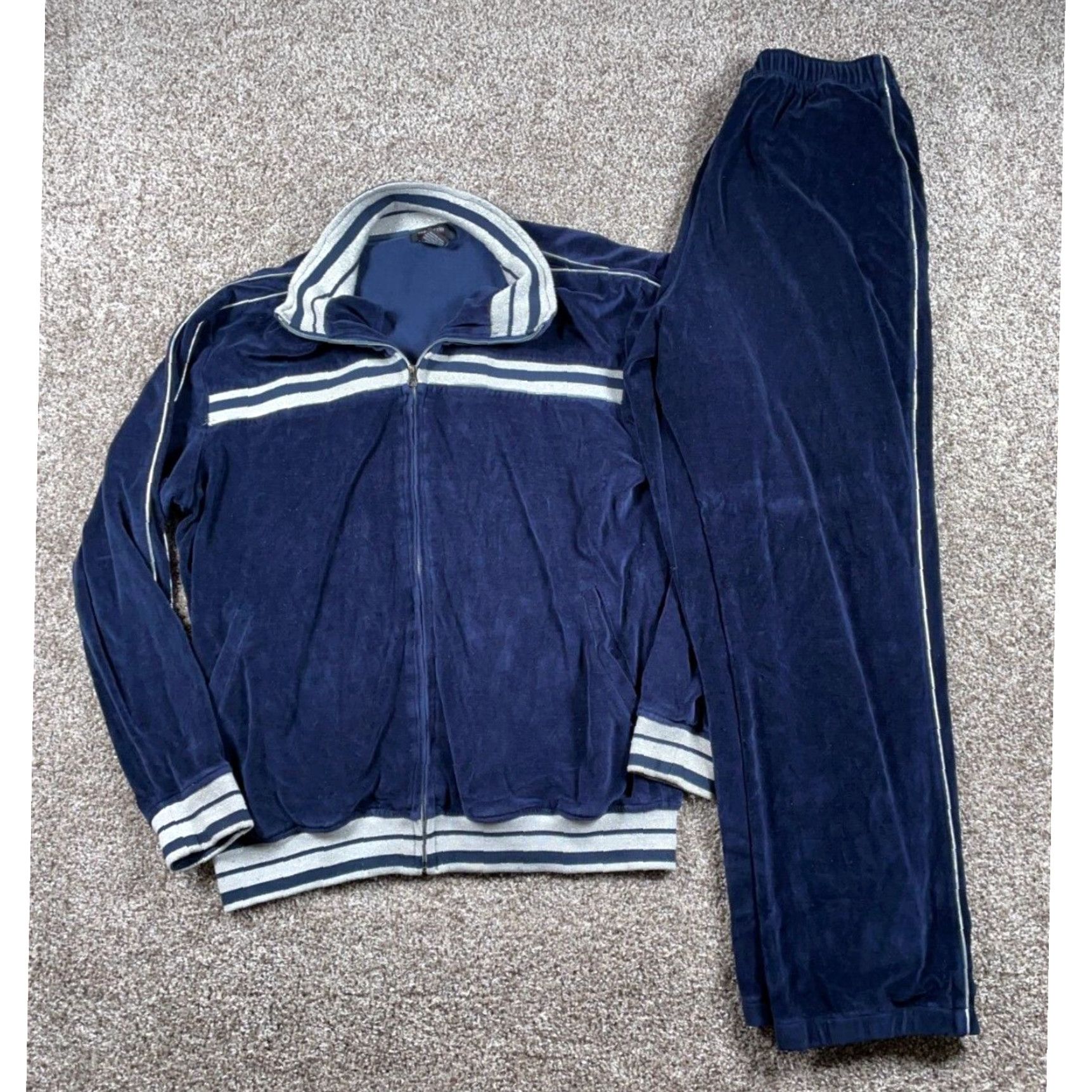 Vintage Dark Blue Velour Tracksuit for Men with Silver Piping and Y2K ...