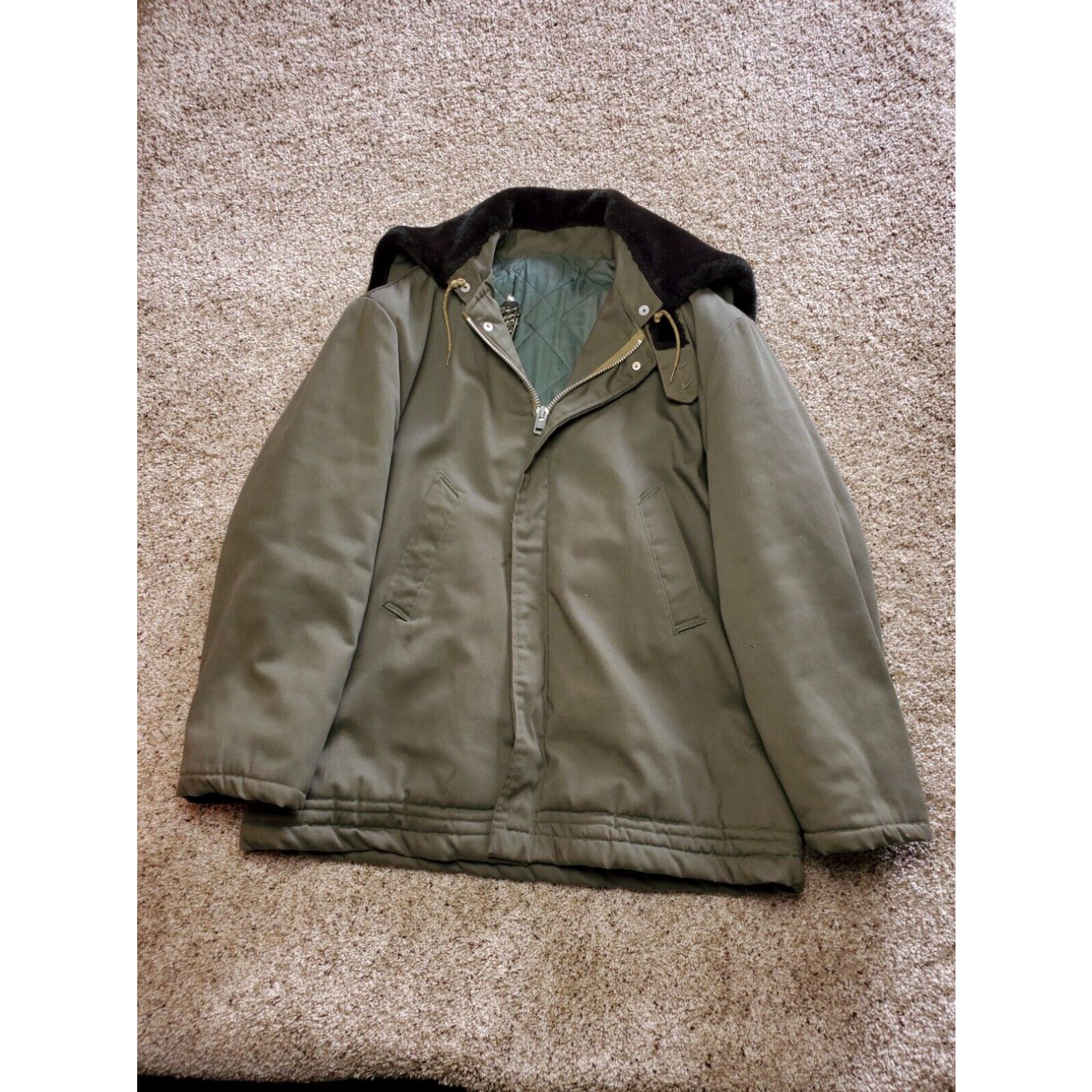 Vintage VTG 40s 50s B-9 Military Parka Large Mens Green Split Hood Fur ...