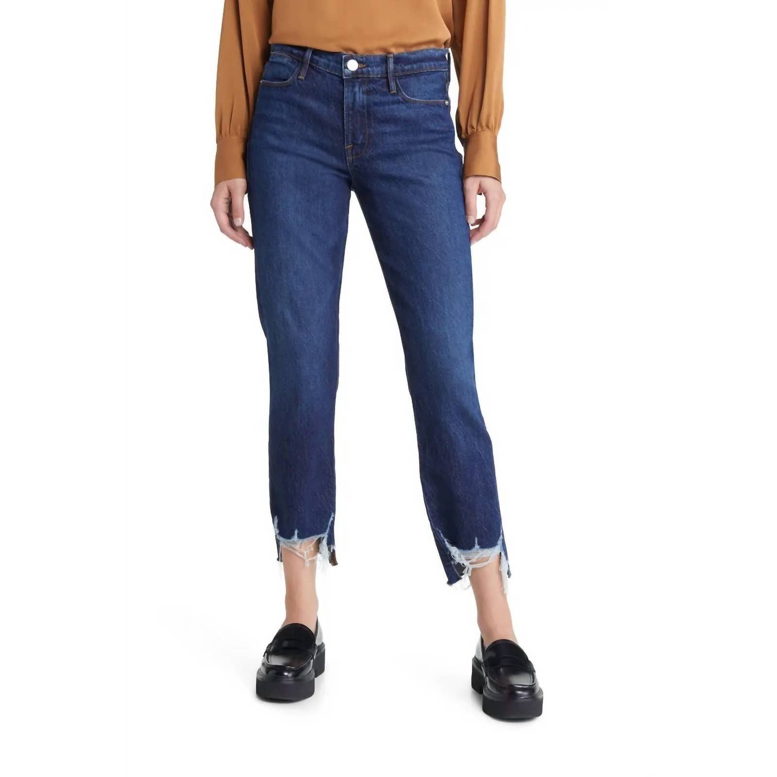 Frame Le High Straight Raw Stagger Jean In Hallam Chew | Grailed
