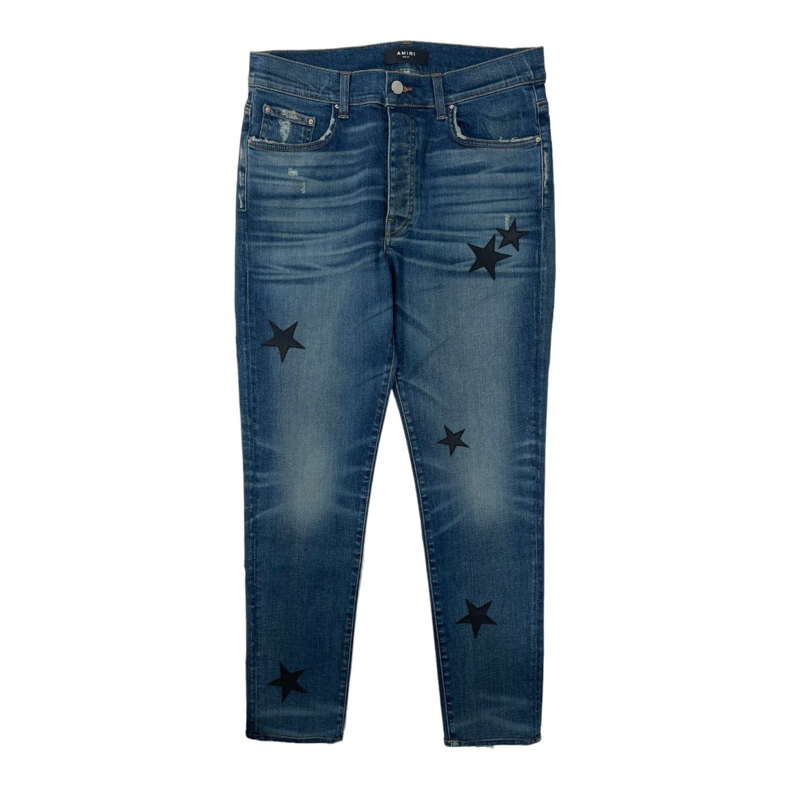 Amiri Amiri Leather Star Patch Stack Jeans Deep Indigo | Grailed