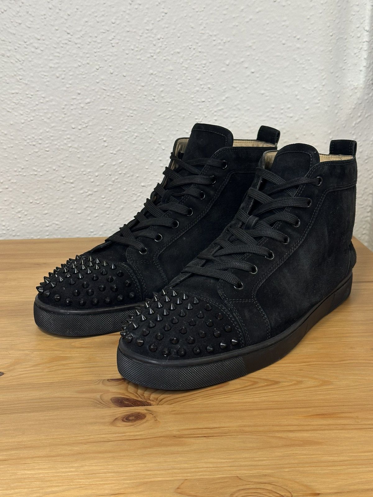 Christian Louboutin Christian Louboutin Lou Spikes Black Suede Sneakers ...