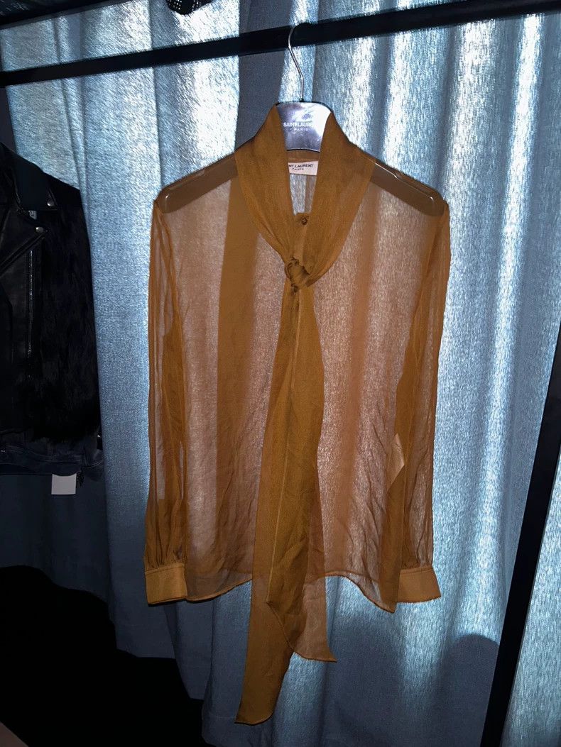 Saint Laurent Paris Saint Laurent Paris 23ss see through ribbon shirt ...