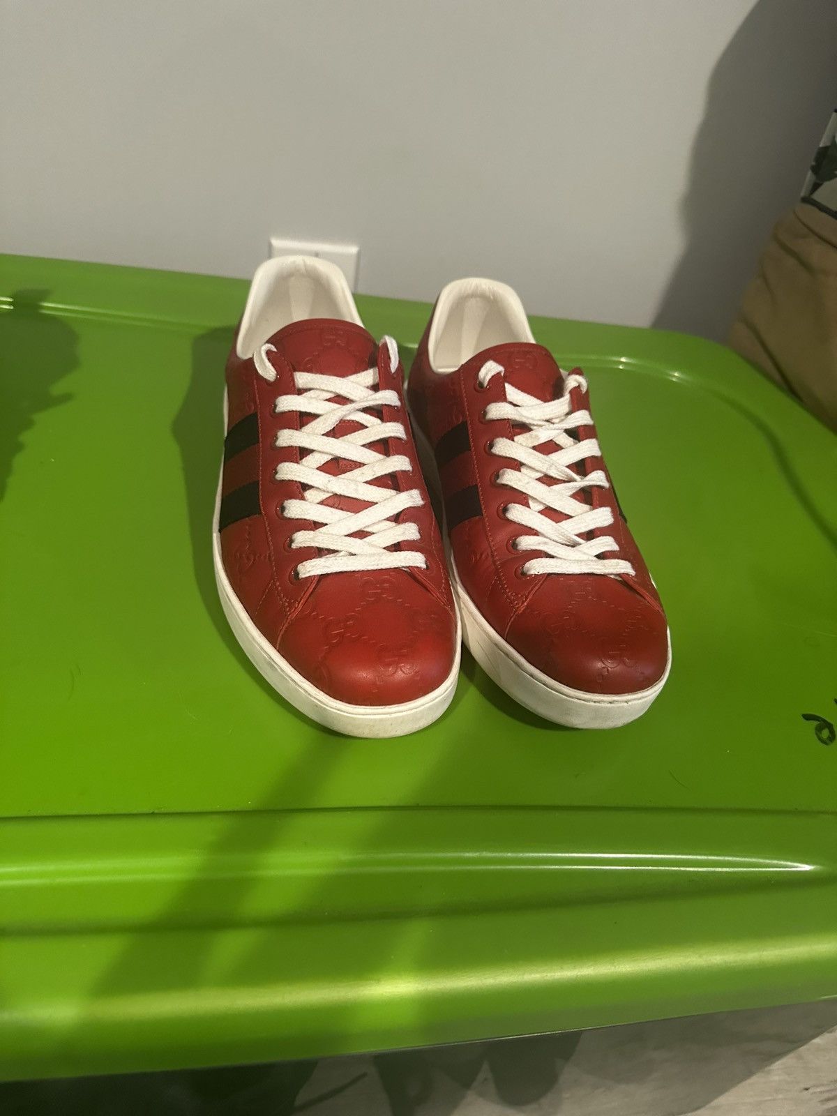 Gucci MEN'S Red GUCCI ACE SNEAKER WITH WEB | Grailed