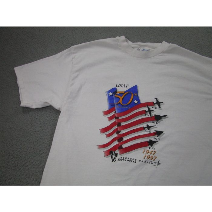 Hanes VINTAGE Lockheed Martin Shirt Mens XL White USAF 90s Jet Planes ...