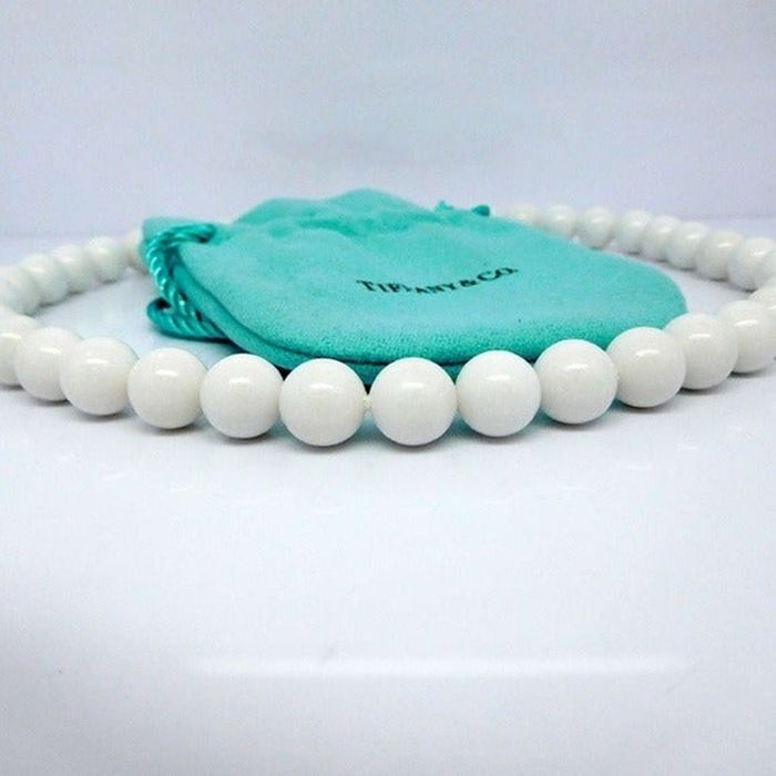Tiffany & Co. Tiffany 10mm Bead Ball White Dolomite Gemstone Necklace ...