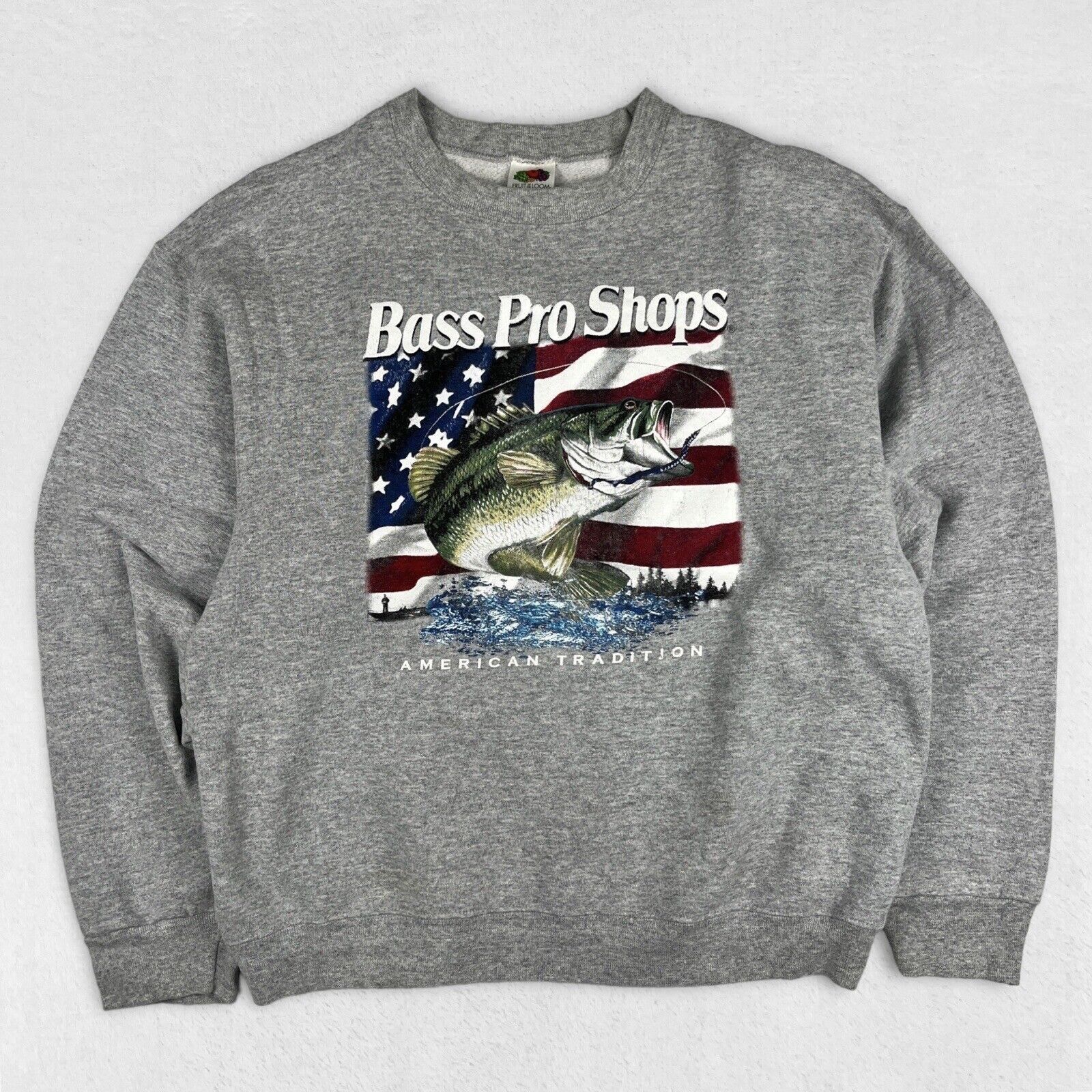 Vintage 90s Bass Pro Shops American Flag Crewneck Sweatshirt Fishing ...