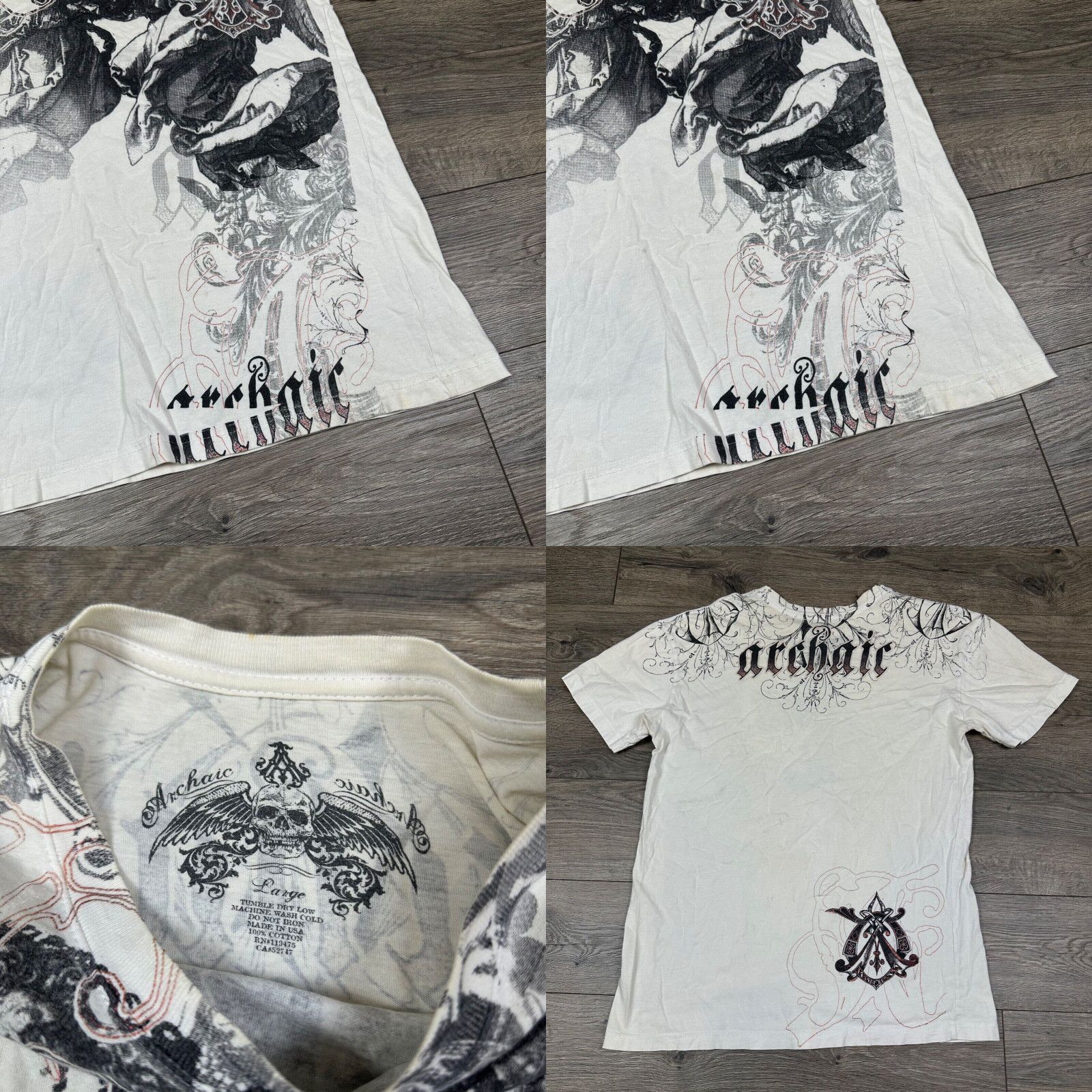 Affliction Y2K Archaic Shirt Adult Large White Angel Wings Fleur De Lis ...