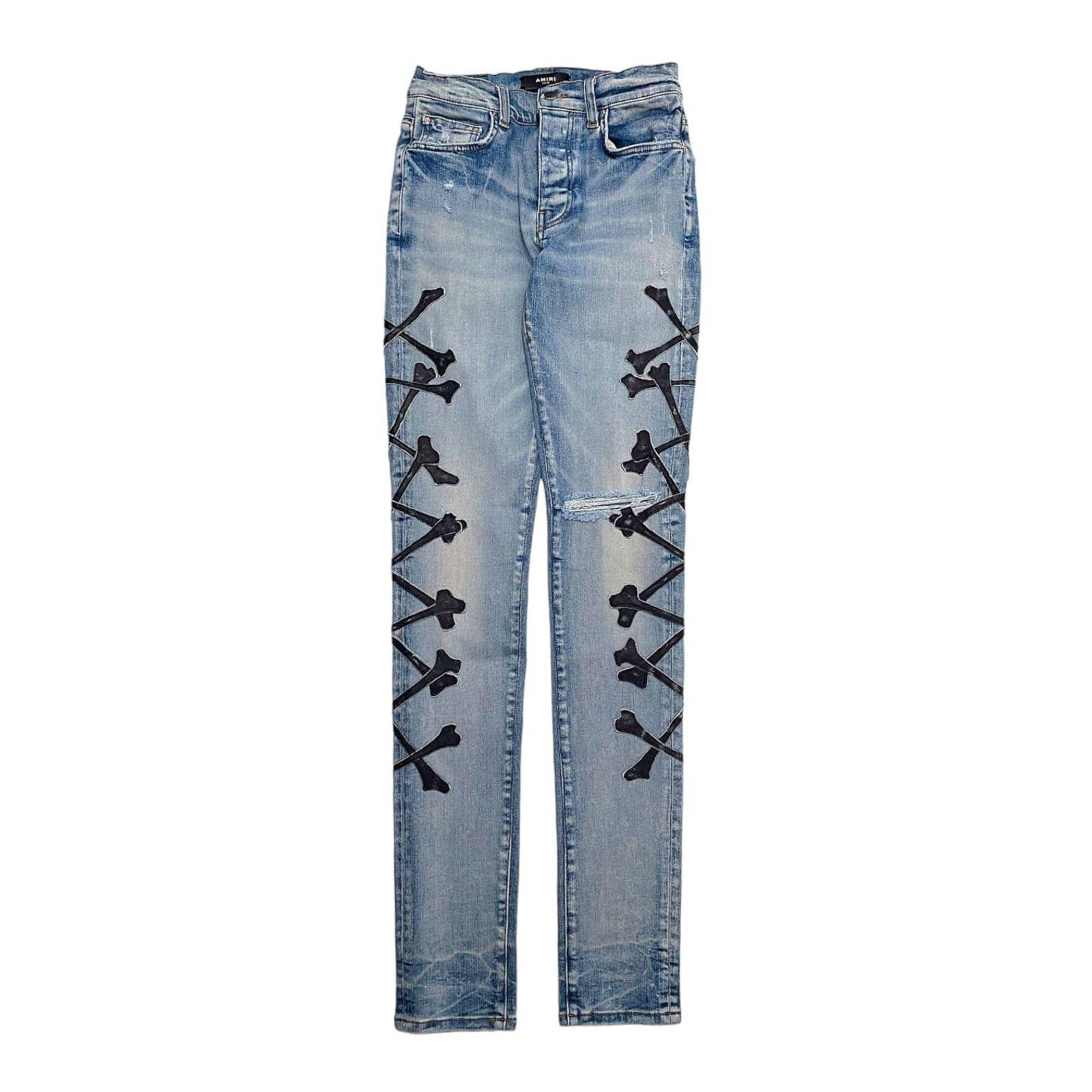 Amiri Amiri Maxfield Exclusive Leather Patch Bones Jeans OG Indigo ...