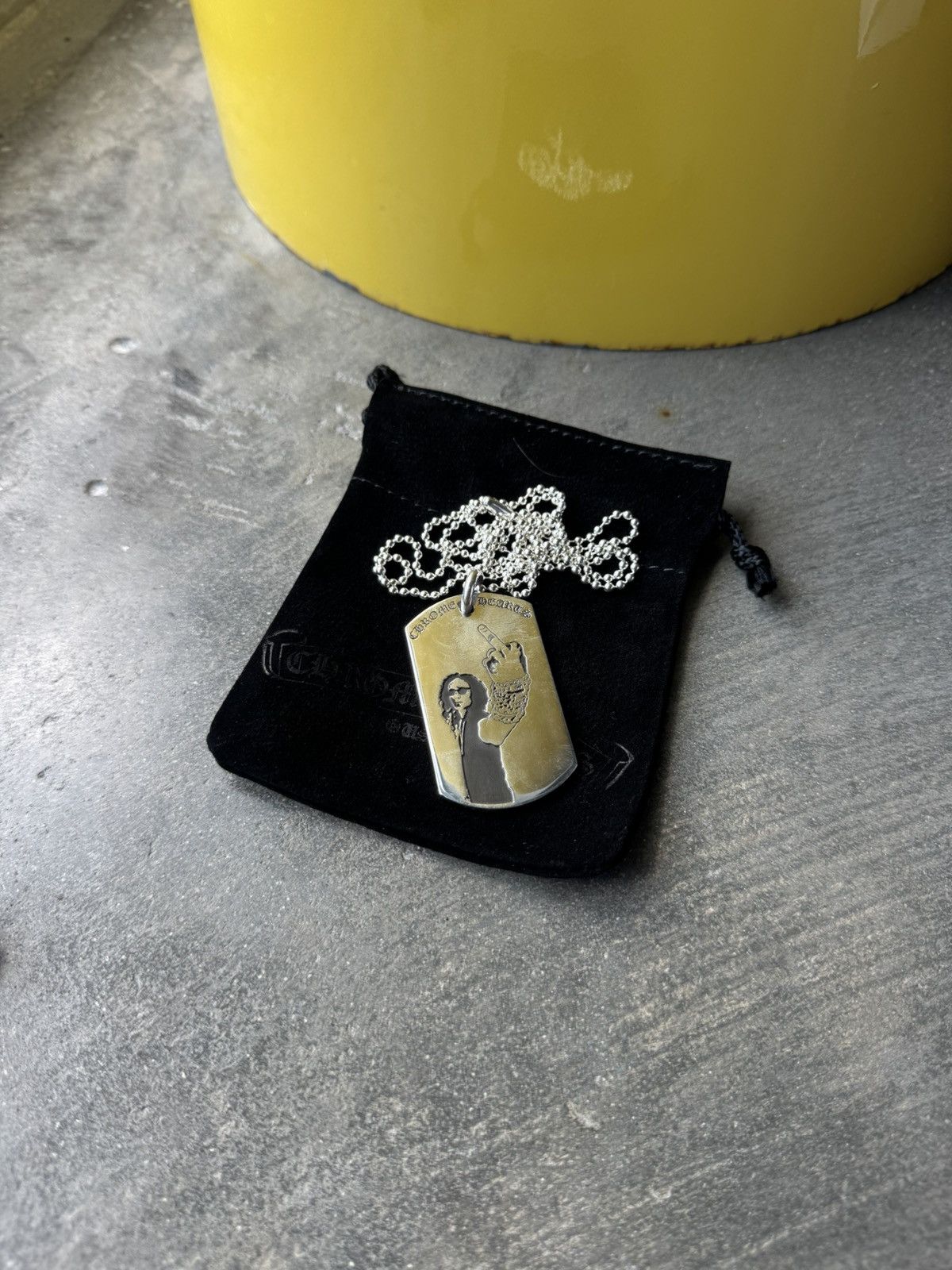 Chrome Hearts Chrome Hearts Richard Middle Finger Dog Tag + Ball Chain ...