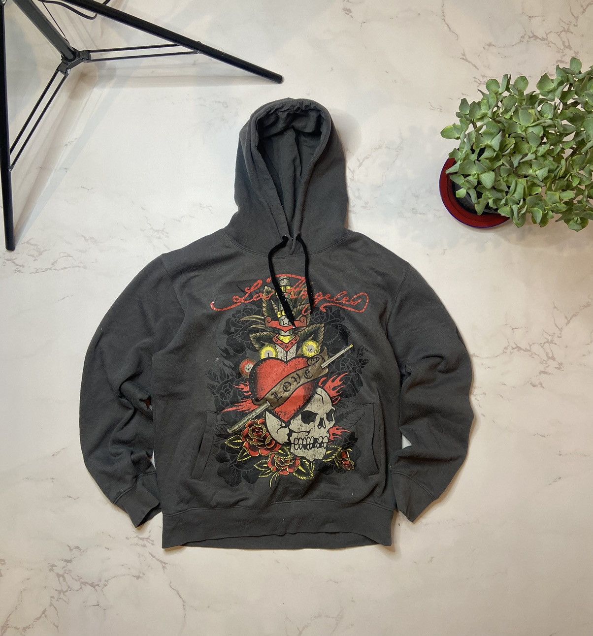 Ed Hardy RARE Y2k ED HARDY STYLE LOS ANGELES OVERSIZED HOODIE | Grailed