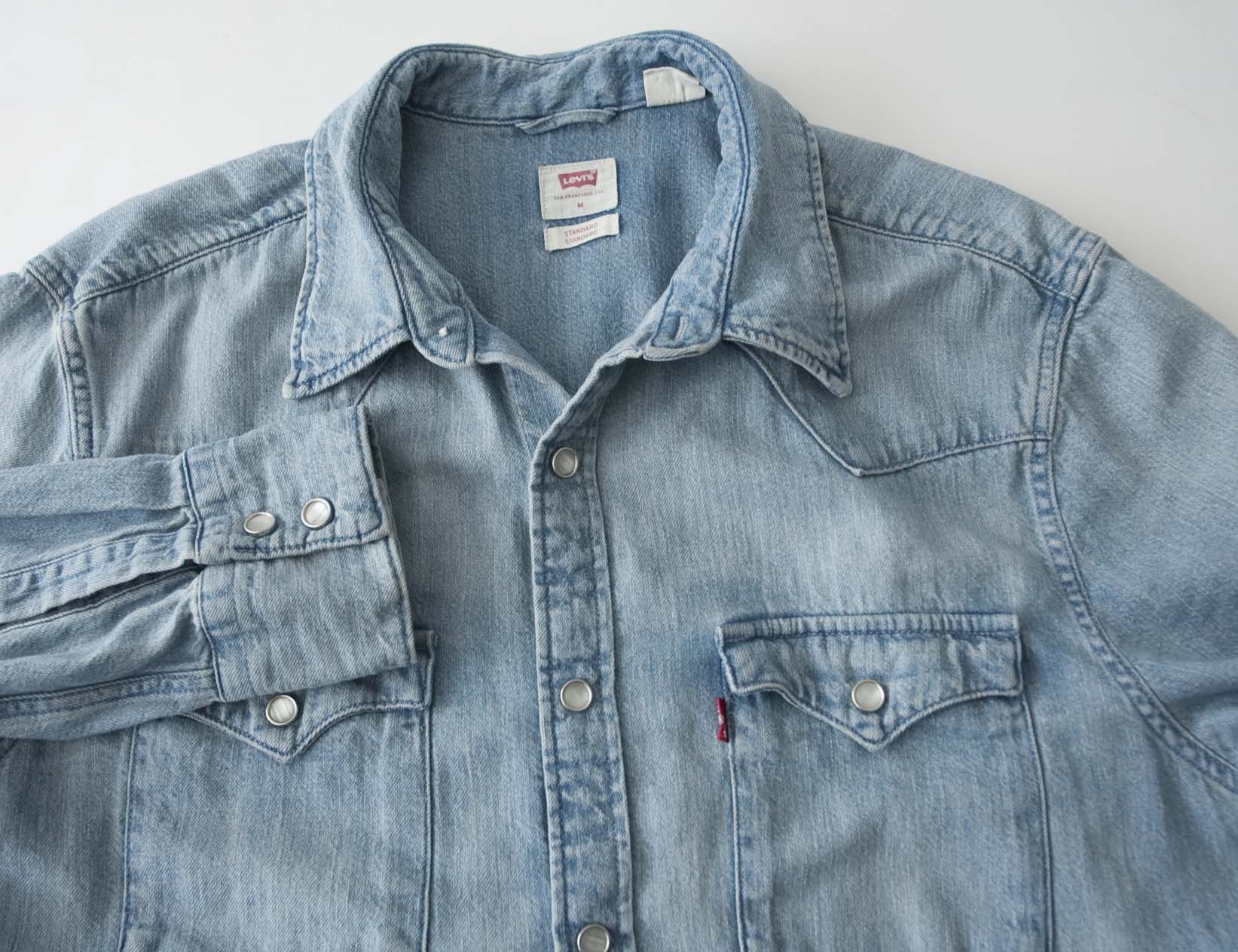 Levi's Levis Shirt Denim Chambray Snap Button Size M Fading Blue | Grailed