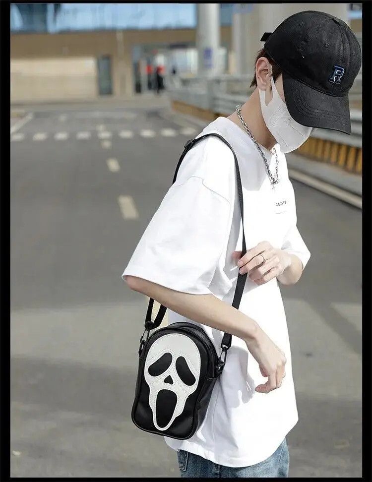 Bag × Japanese Brand × Streetwear Y2K Scream Ghost Pattern Shoulder Bag ...