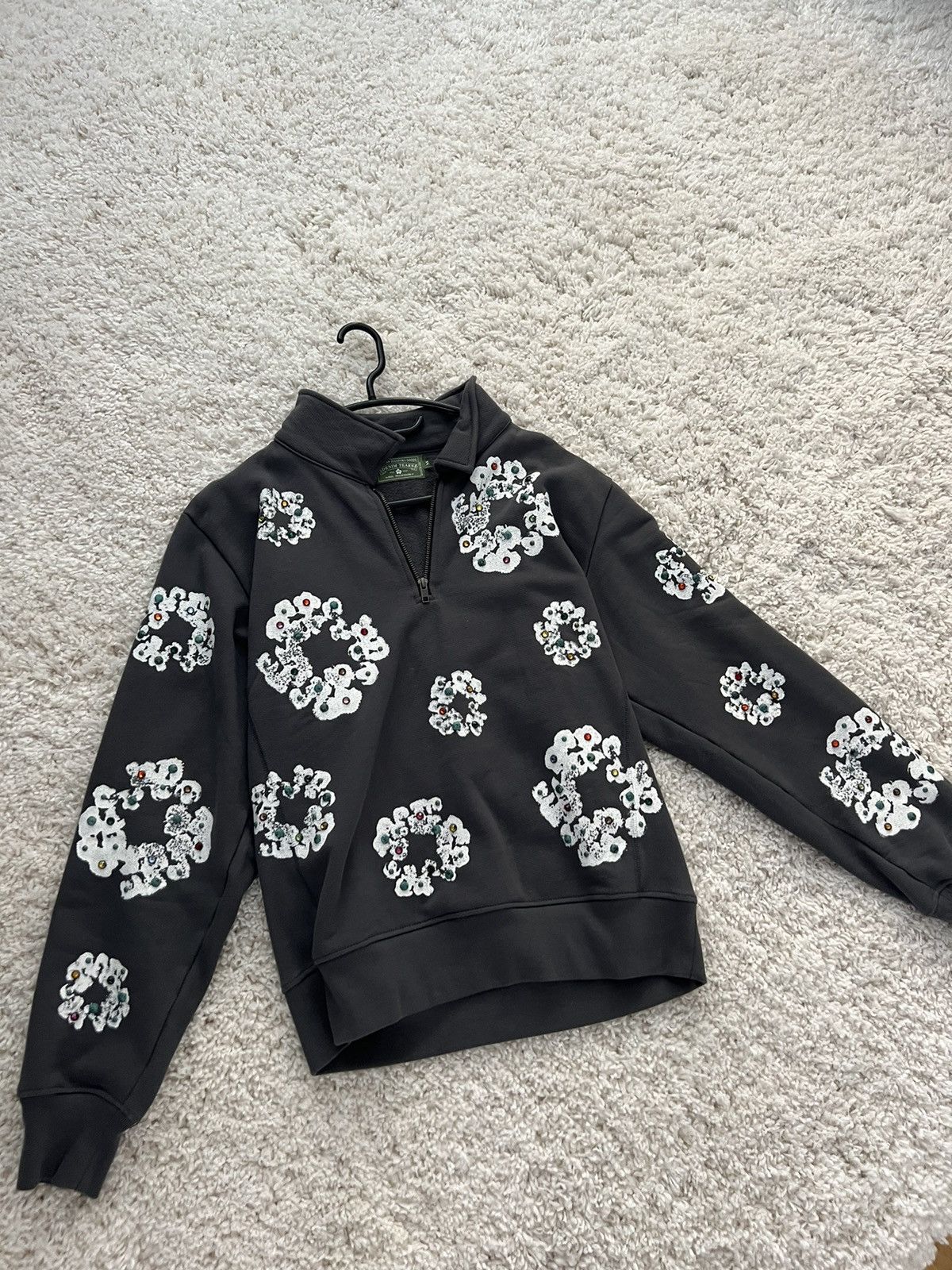 DENIM TEARS Denim Tears y Rhinestone Half Zip Hoodie | Grailed