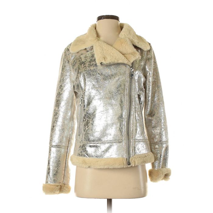Tommy Hilfiger TOMMY HILFIGER Silver Metallic Shearling Motorcycle ...