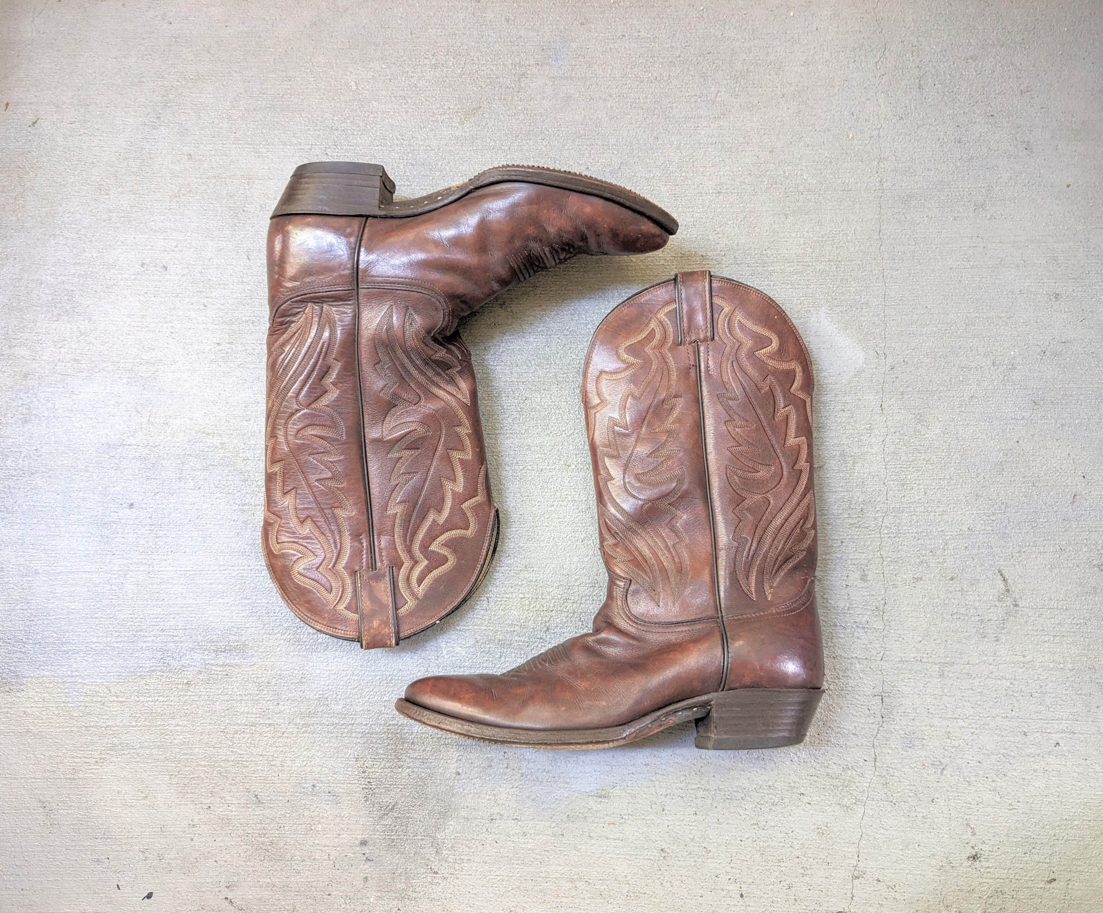 Streetwear × Vintage Justin Cowboy Boots 11 D Brown Leather Botas USA ...