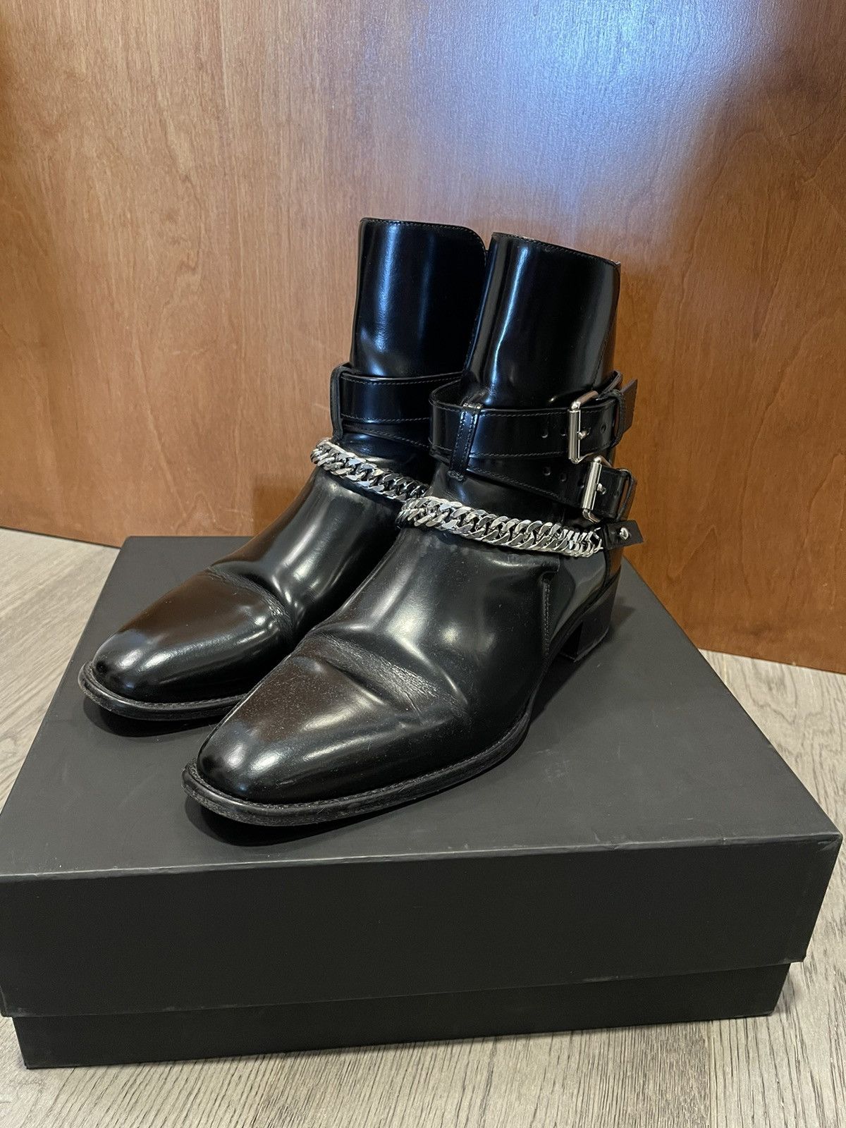 Amiri Black Leather Buckle Chain Boot | Grailed