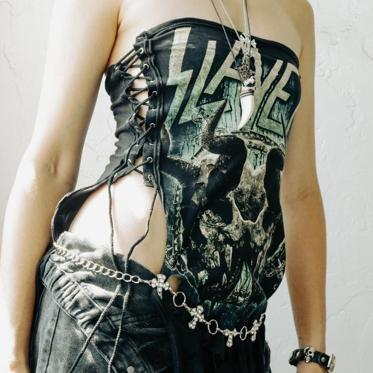 Handmade distressed Y2k grunge goth slayer tube top | Grailed