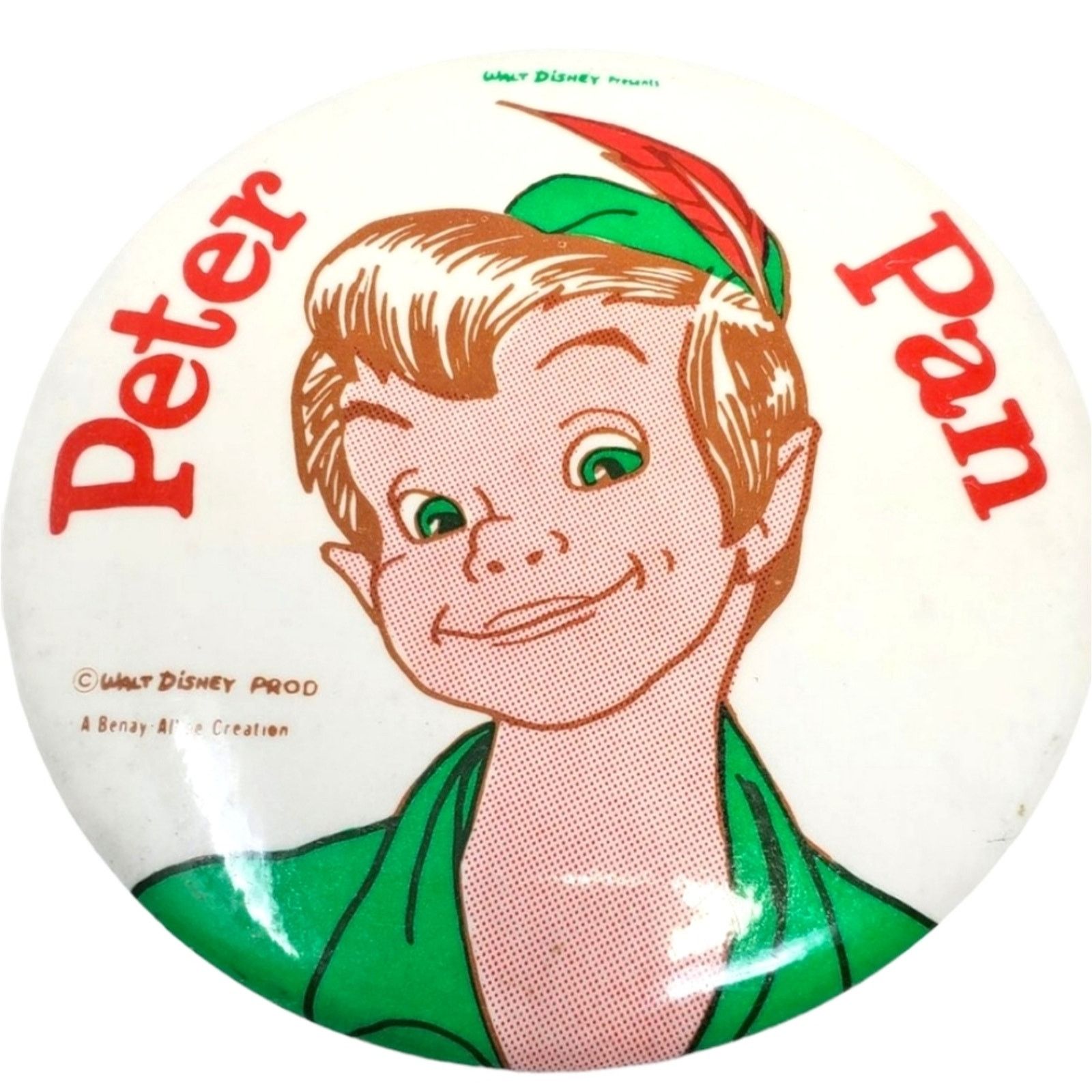 Disney Vintage Walt Disney Productions Peter Pan Large Round Button ...