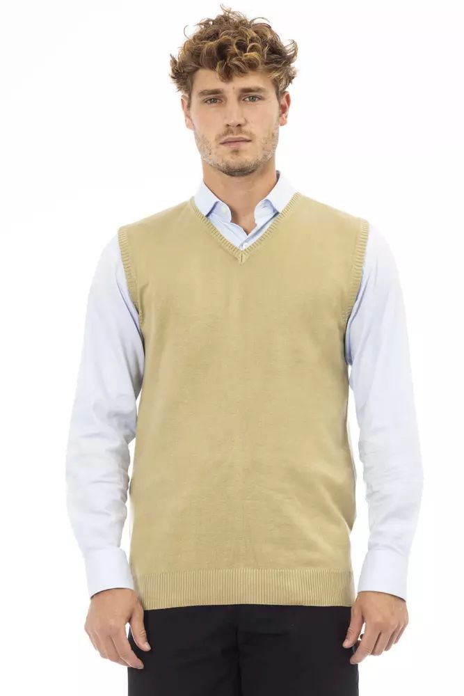 Alpha Studio Alpha Studio Elegant Beige V-Neck Vest for Men | Grailed