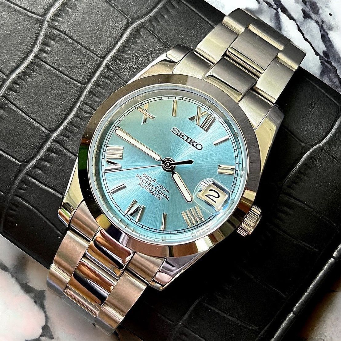 Japanese Brand × Seiko Seiko Datejust Ice Blue Roman Dial Smooth Bezel ...