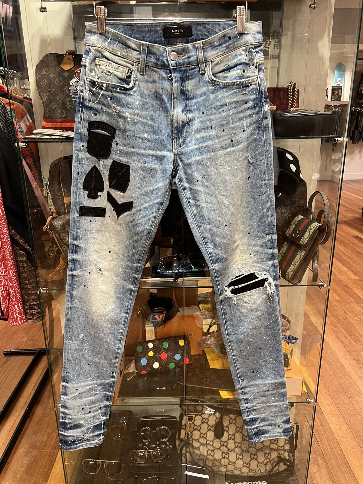 Amiri Amiri military patch mx1 denim jeans | Grailed