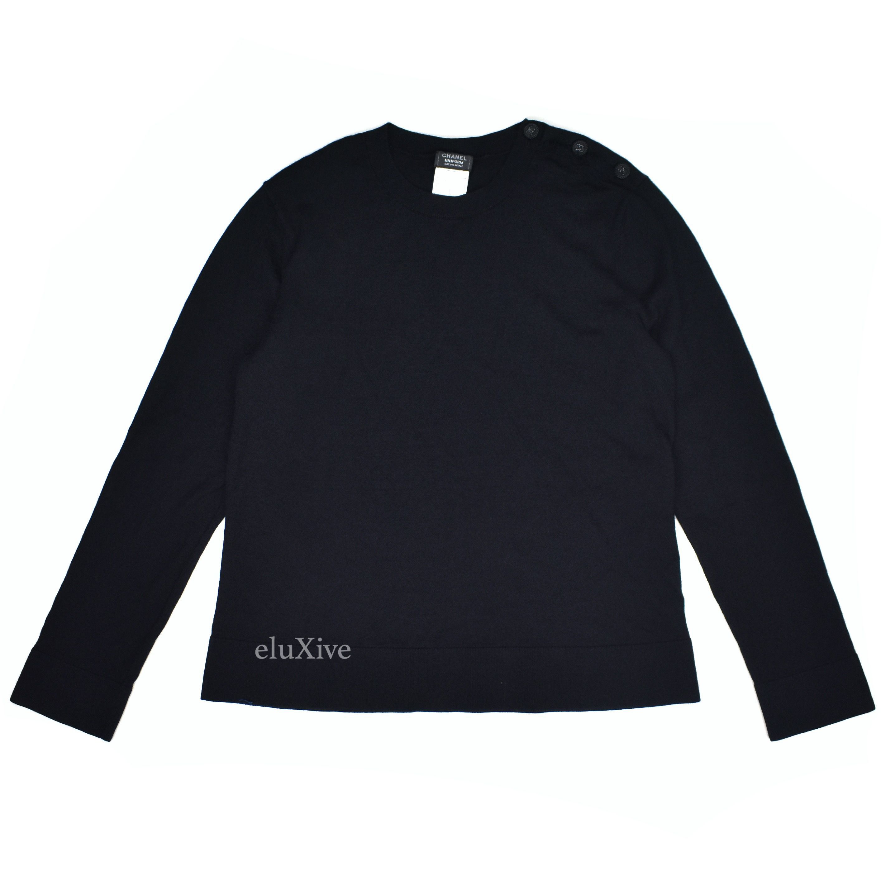 Chanel Chanel Black Wool Cotton CC Logo Button Uniform Sweater 1 | Grailed