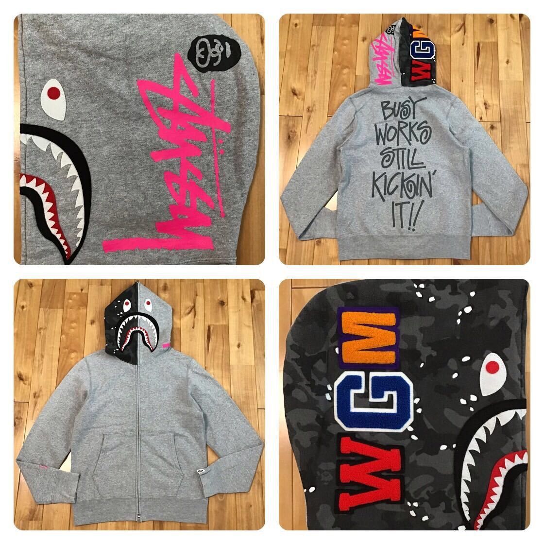 Bape × Stussy Stussy × BAPE camo shark full zip hoodie a bathing ape ...