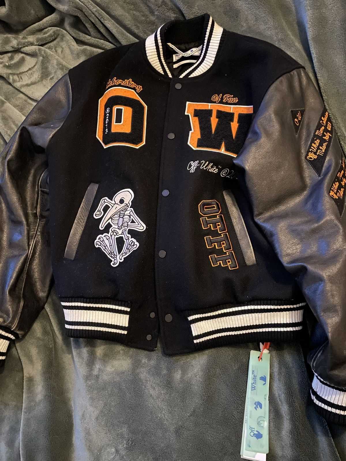 Off-White Off-White Skeleton Varsity Leather Jacket | Grailed