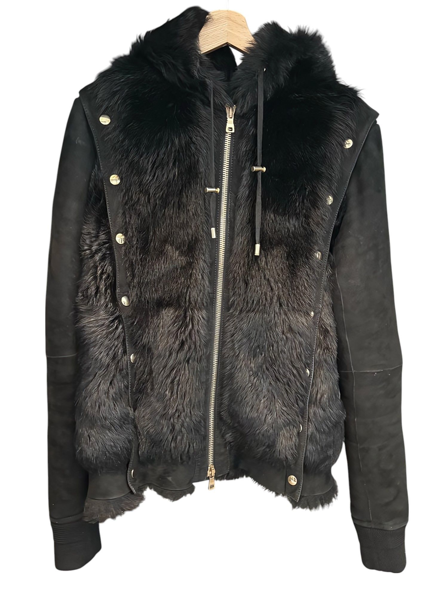 Balmain REAL FUR LAMB LEATHER HOODED JACKET | Grailed