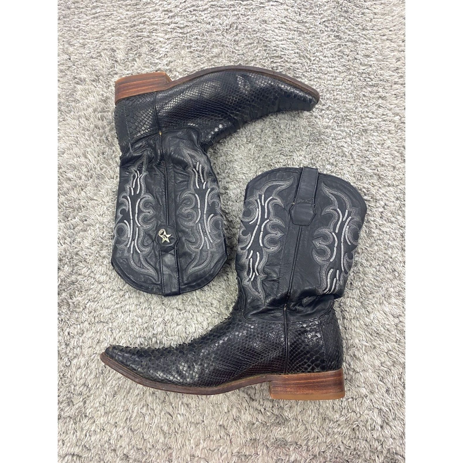 Vintage Los Altos Cowboy Boots Mens 11EE Black Exotic Genuine Python ...