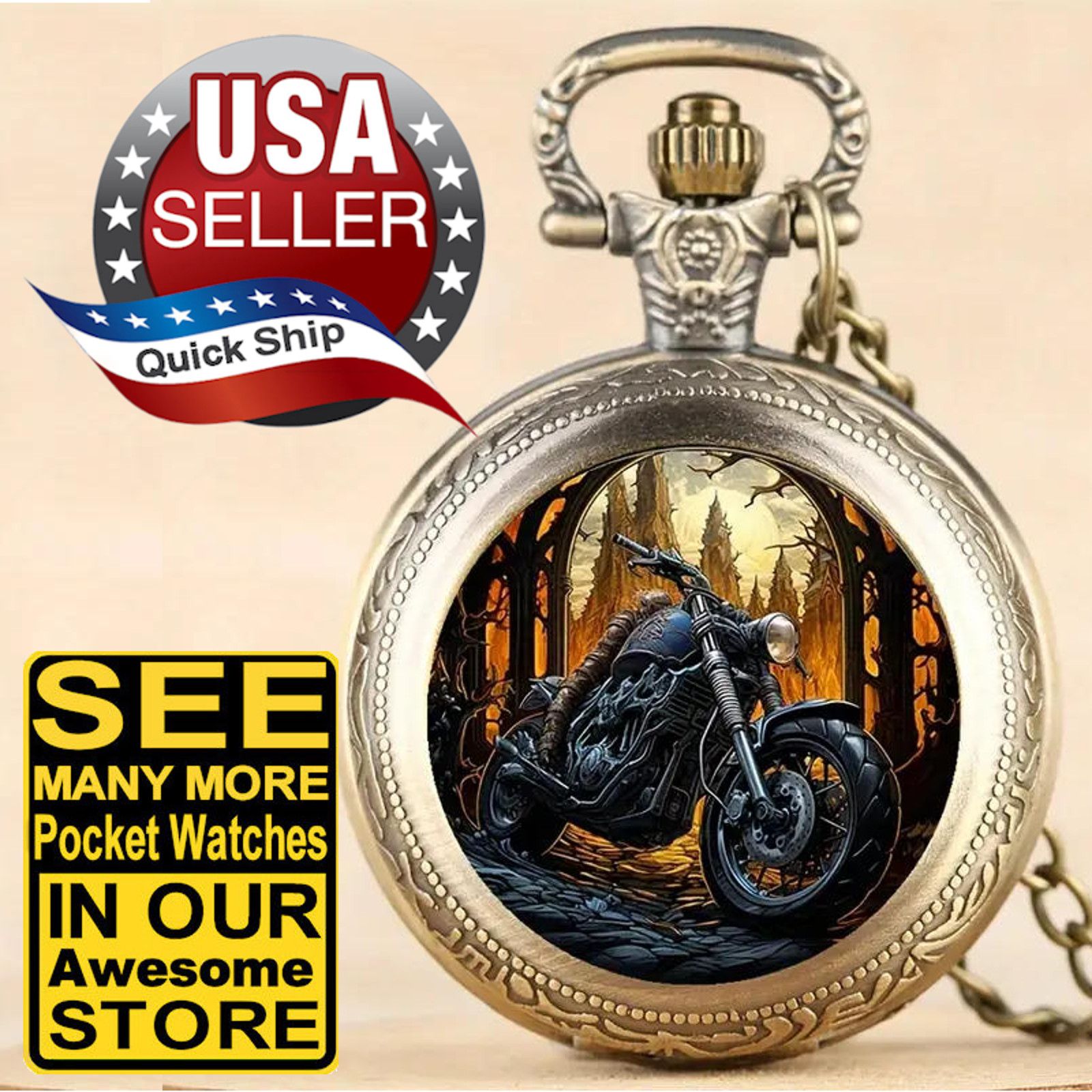 Other Retro Wicked Alien Monster V-Twin Motorcycle Pocket Watch | Grailed