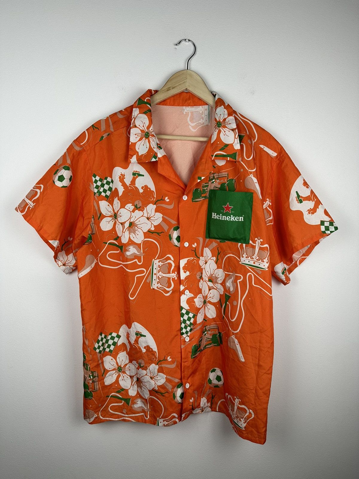 Vintage Heineken Beer Hawaiian Orange Floral Shirt Short Sleeve | Grailed