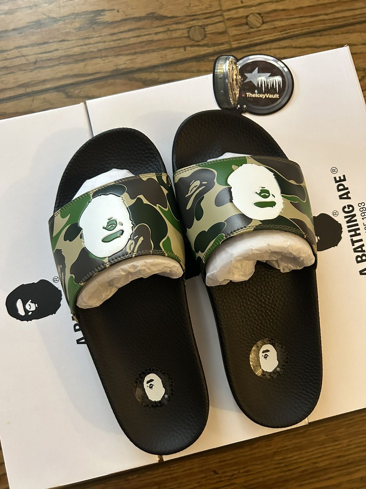 Bape Bape Green Camo Ape Face Slides Sandals | Grailed