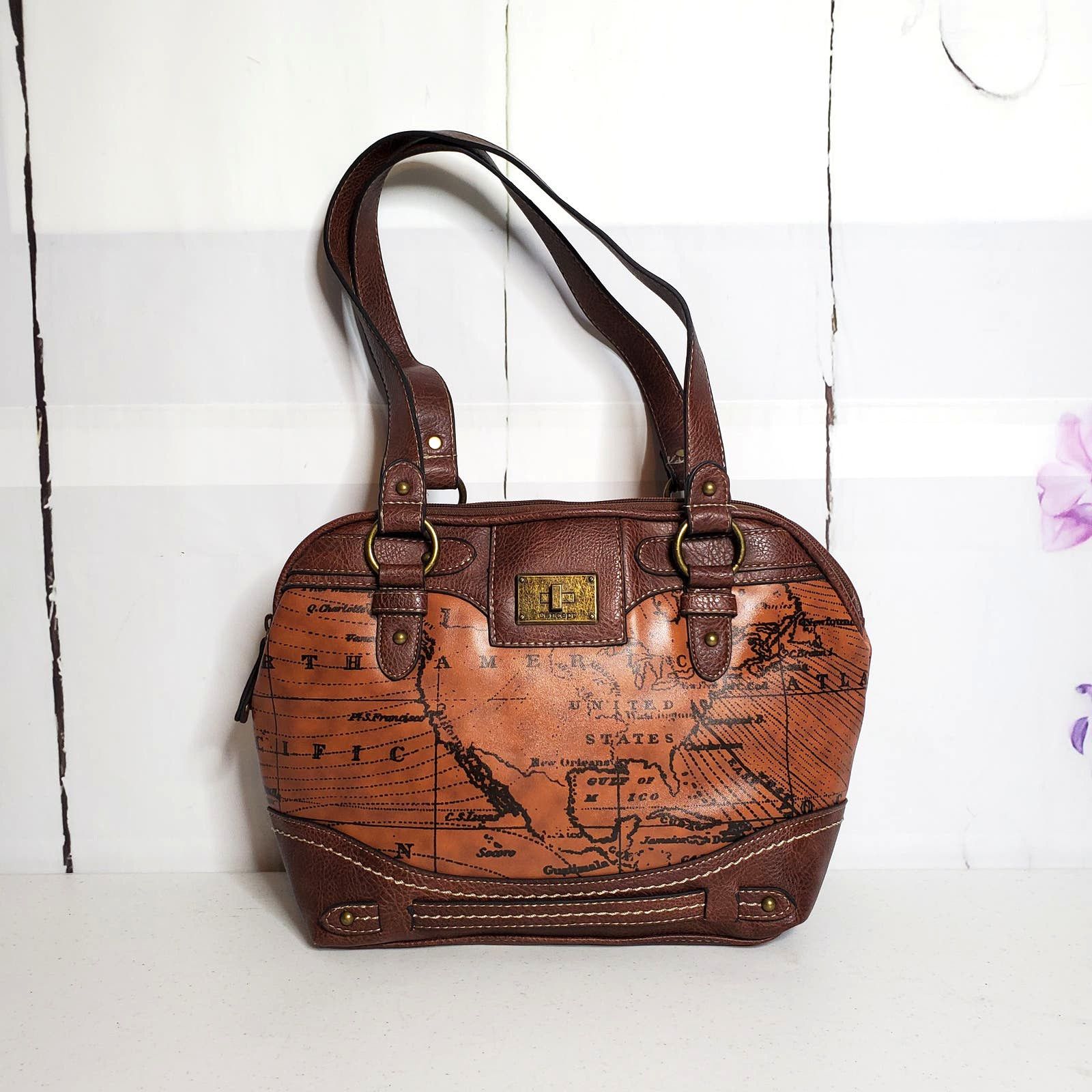 Designer Concept World Map Faux Leather Divided Dome Shoulder Handbag ...
