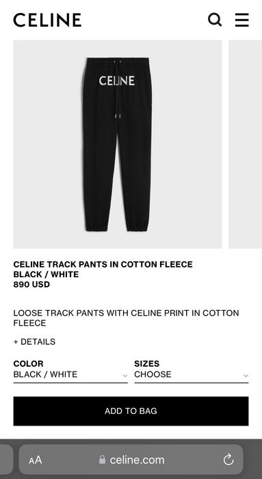 Celine CELINE TRACK PANTS IN COTTON FLEECE | Grailed