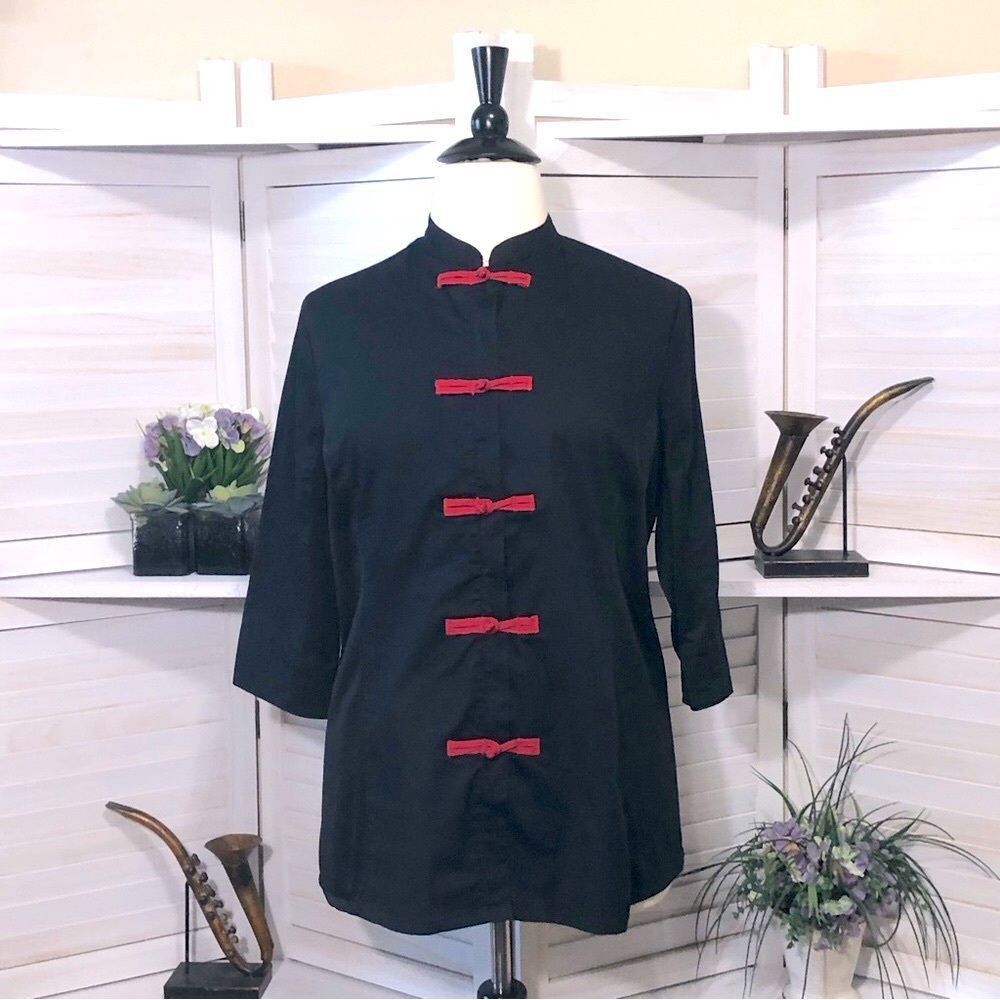 Streetwear Chefworks Sushi Chef’s black red bows 3/4 sleeves shirt XL ...