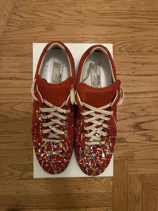 Maison Margiela Red Paint Splatter Margiela Replica GATs | Grailed